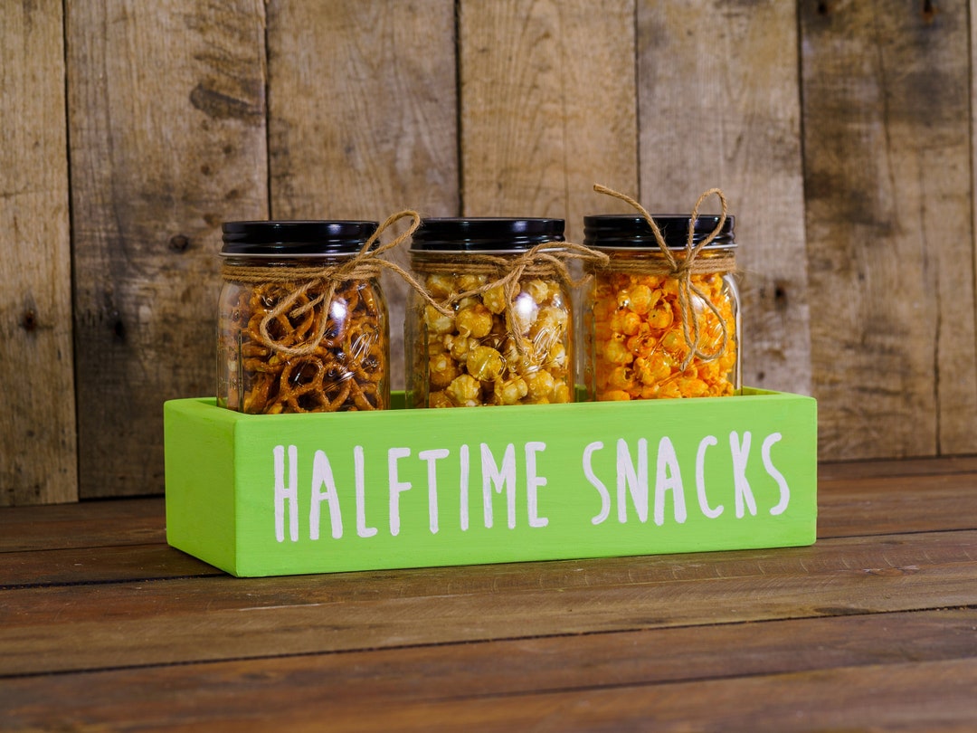 Game Day Party "halftime Snacks" Gift Wood Display Box + Mason Jars for ...