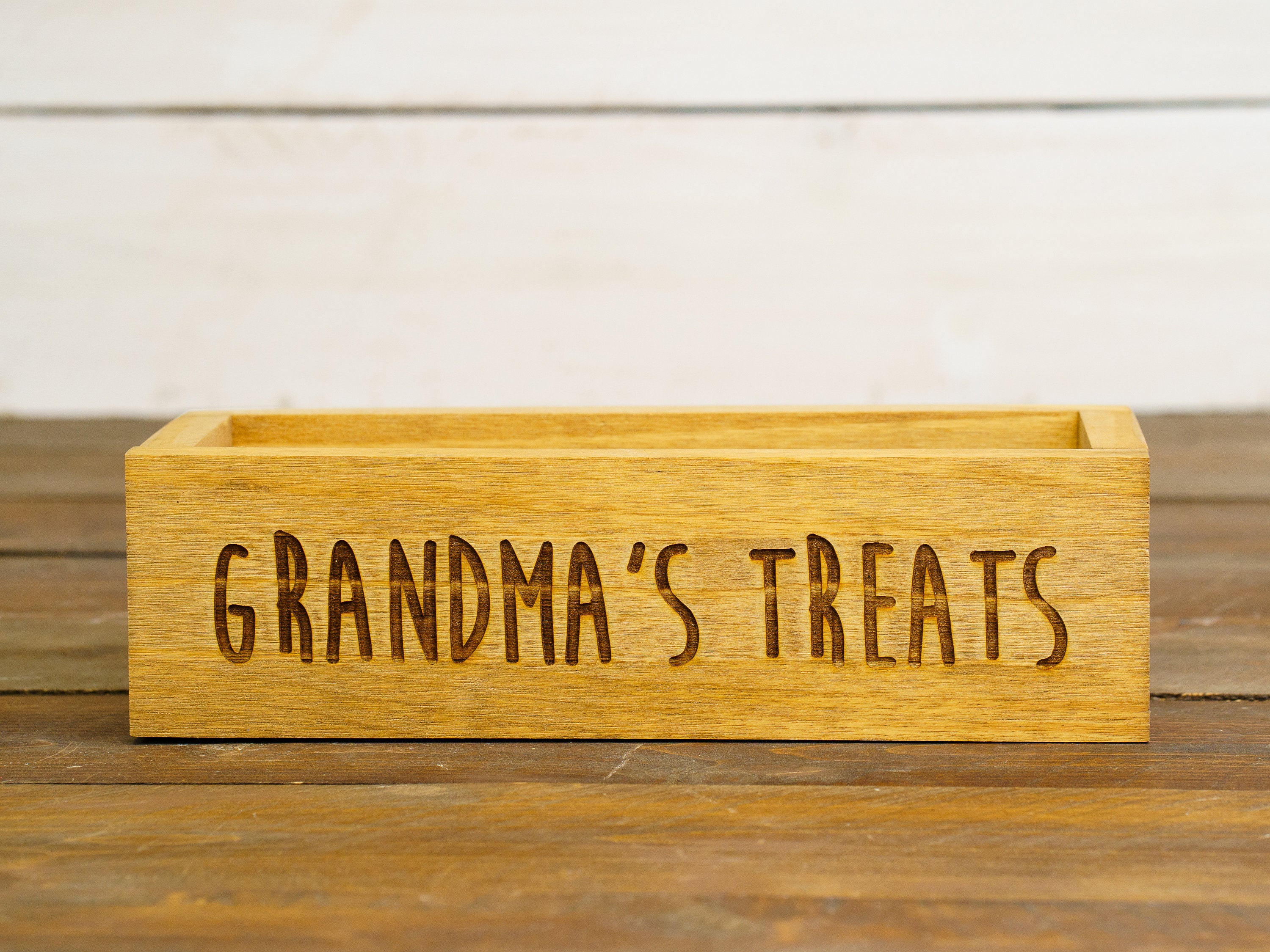Engraved "grandma's Treats" Wooden Candy Bar Box W/ Pint Mason Jars for ...