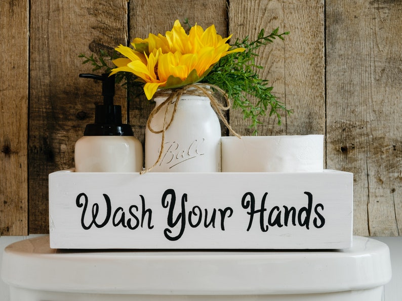 Wash Your Hands Farmhouse Bathroom Decor Jar & Sunflower - Etsy