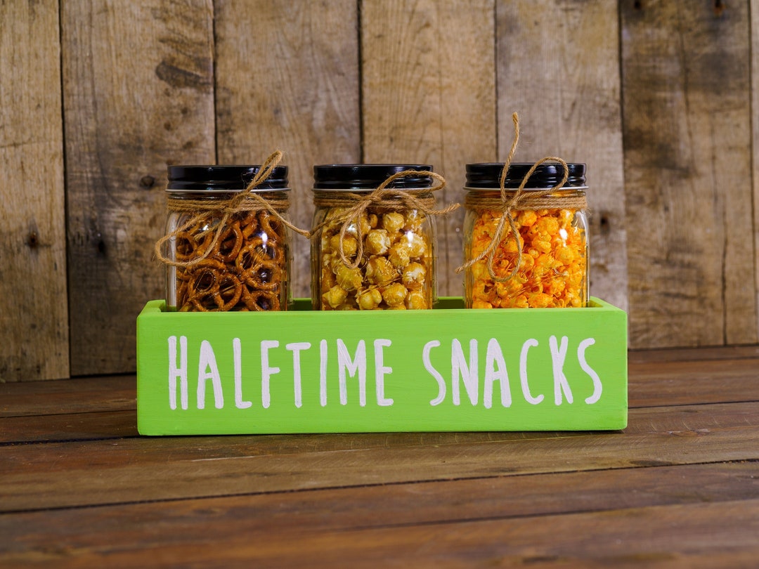 Game Day Party "halftime Snacks" Wood Display Box + Mason Jars for ...