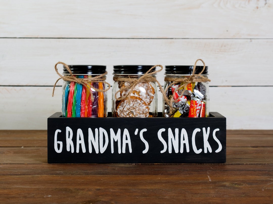 Cute "grandma's Snacks" Wooden Candy Bar Box + Mason Jars for Candy ...