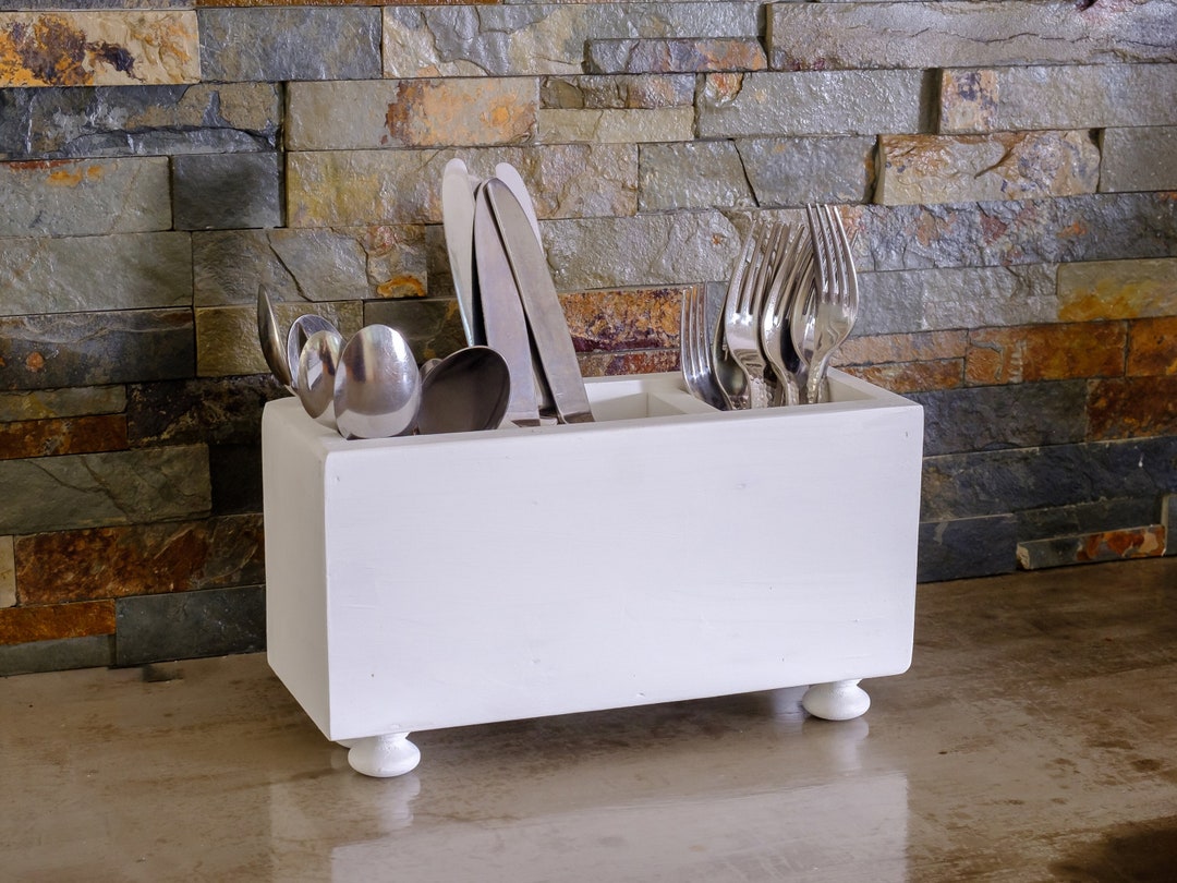 Wooden Silverware Holder Box, Farmhouse Utensil Holder for Parties ...