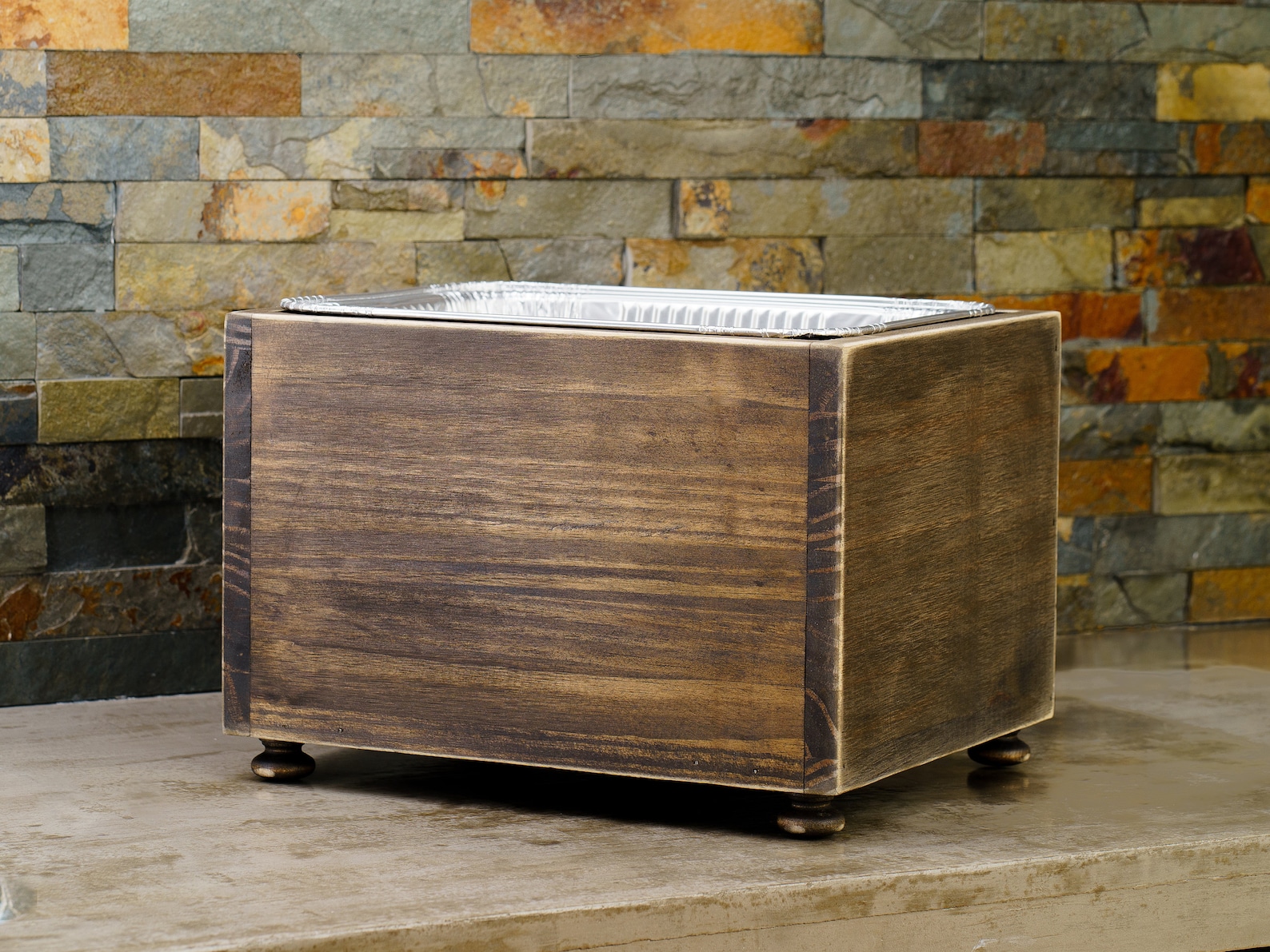 Wooden Chafing Pan & Rack Stand, Disposable Foil Pan Holder, Box Holds ...