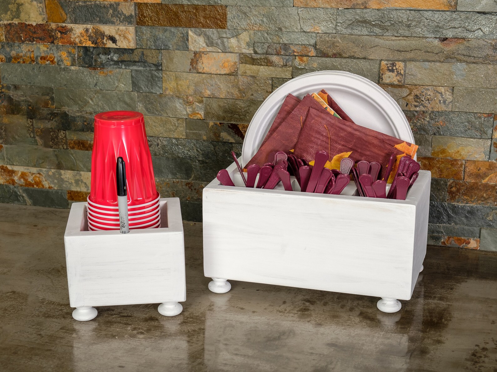 Combo Catering Pack of Wooden Party Caddy / Utensil, Plate, and Napkin ...