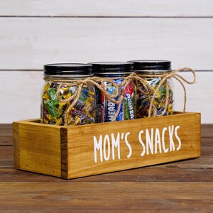 Cute "mom's Snacks" Wooden Candy Bar Box W/ Mason Jars for Candy ...