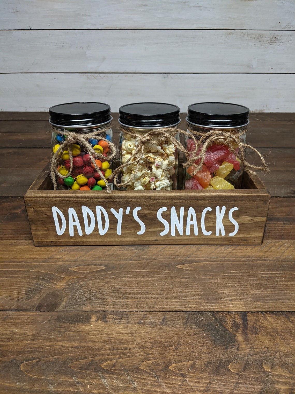 Handmade Wooden "daddy's Snacks" Wooden Candy Bar Box W/ Mason Jars for ...