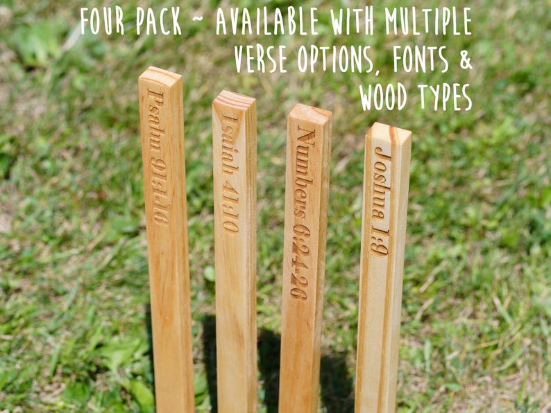 4 Pack Set of Engraved Bible Verse Yard Stakes - Christian Symbols of ...