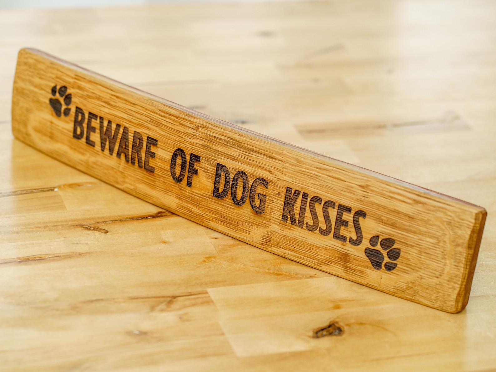 Handmade Cute Engraved "beware of Dog Kisses" Wooden Barrel Stave Sign ...