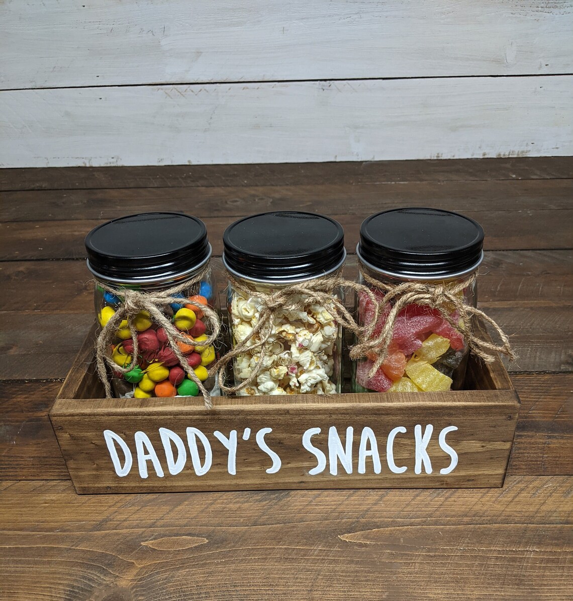 Handmade Wooden "daddy's Snacks" Wooden Candy Bar Box W/ Mason Jars for ...