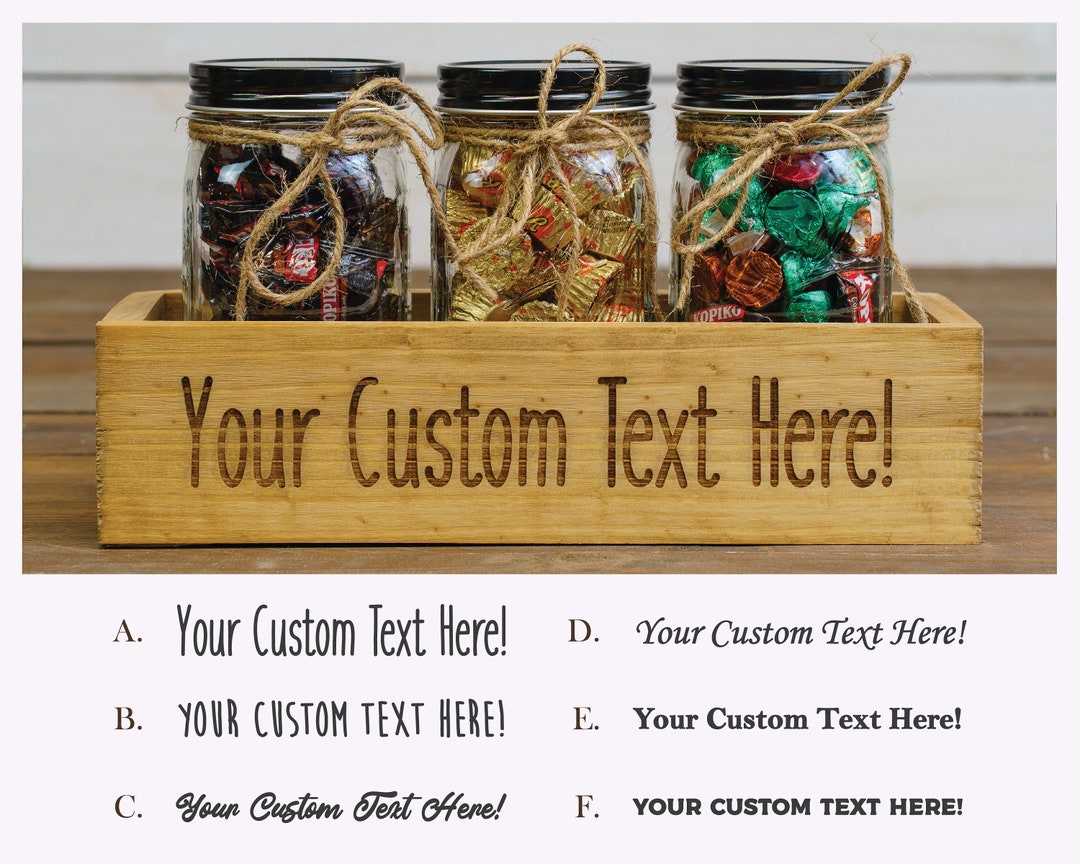 Personalized Engraved Three Jar Box / Custom Text Wooden Box + Jars for ...