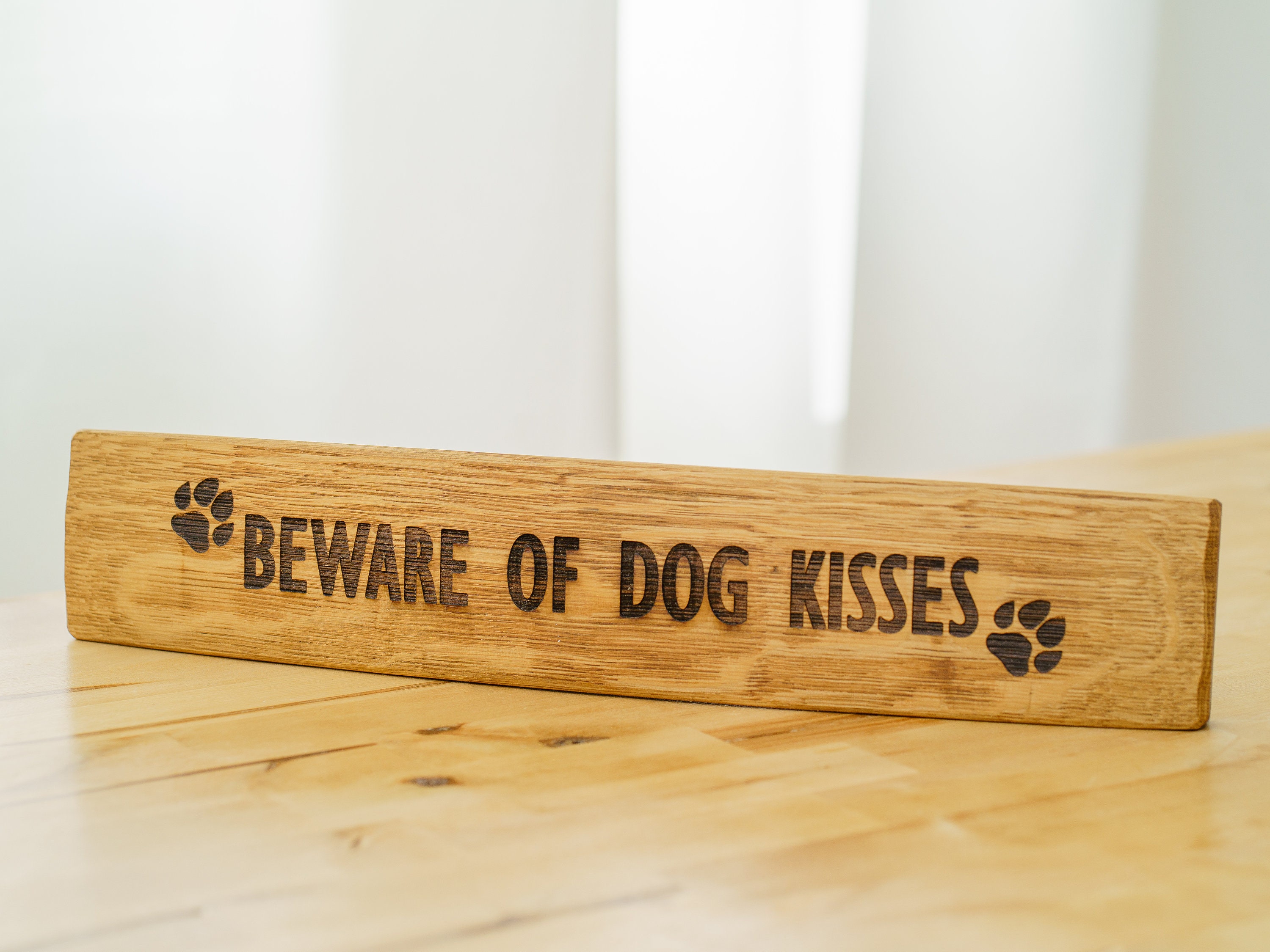Handmade Cute Engraved "beware of Dog Kisses" Wooden Barrel Stave Sign ...