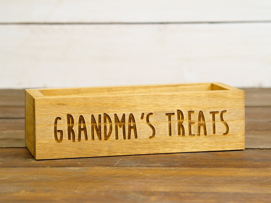 Engraved "grandma's Treats" Wooden Candy Bar Box W/ Pint Mason Jars for ...