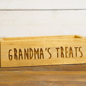 Engraved "grandma's Treats" Wooden Candy Bar Box W/ Pint Mason Jars for ...