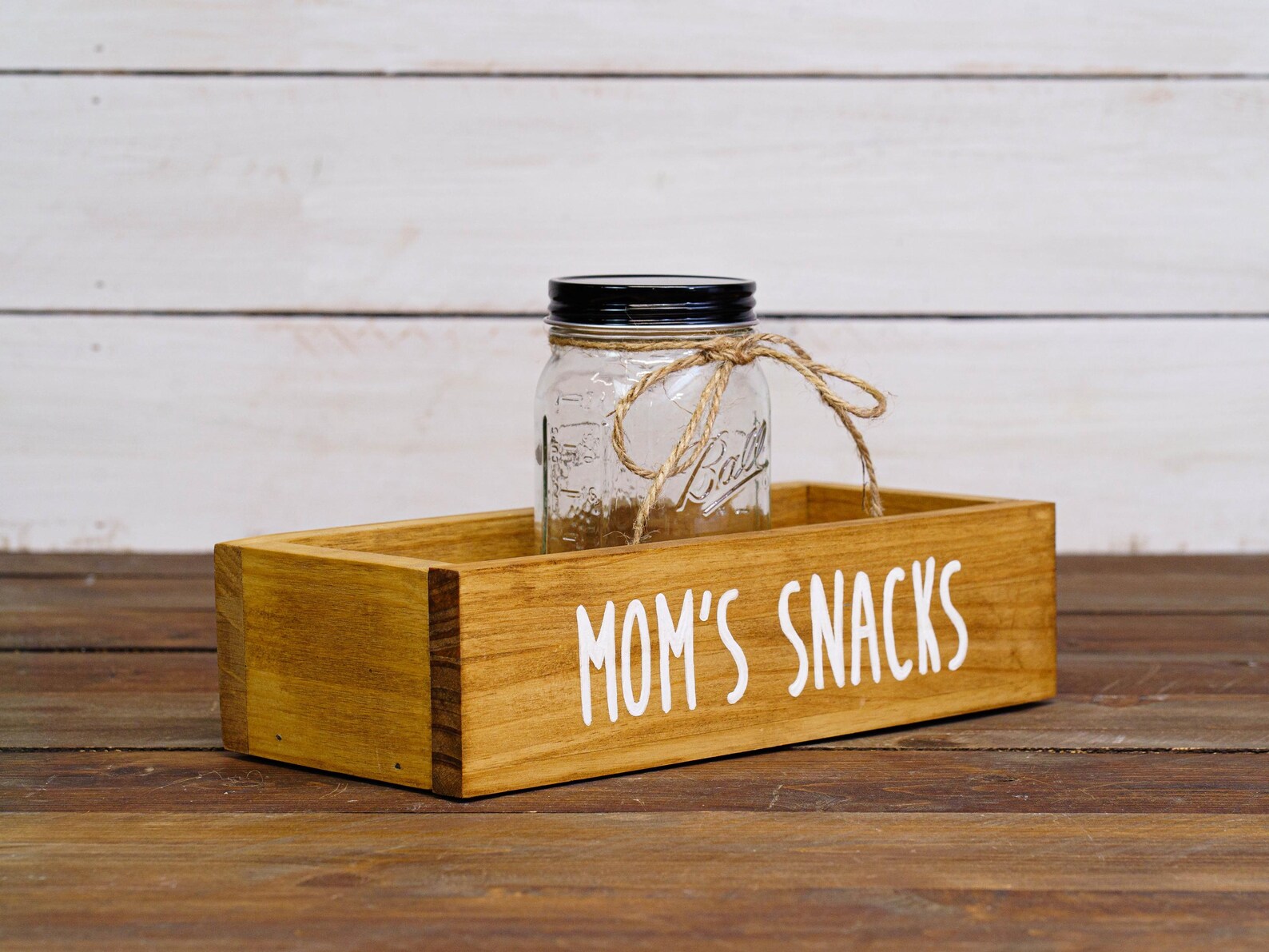 Cute "mom's Snacks" Wooden Candy Bar Box W/ Mason Jars for Candy ...