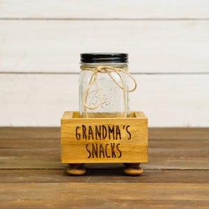 Engraved, Single Jar Size "grandma's Snacks" Wooden Snack Box With Feet ...