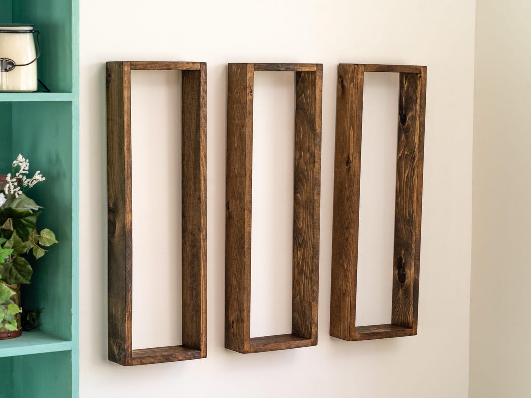 3 Pack of Long 28" Tall Wooden Floating Box Shelves, Art Box Frame ...