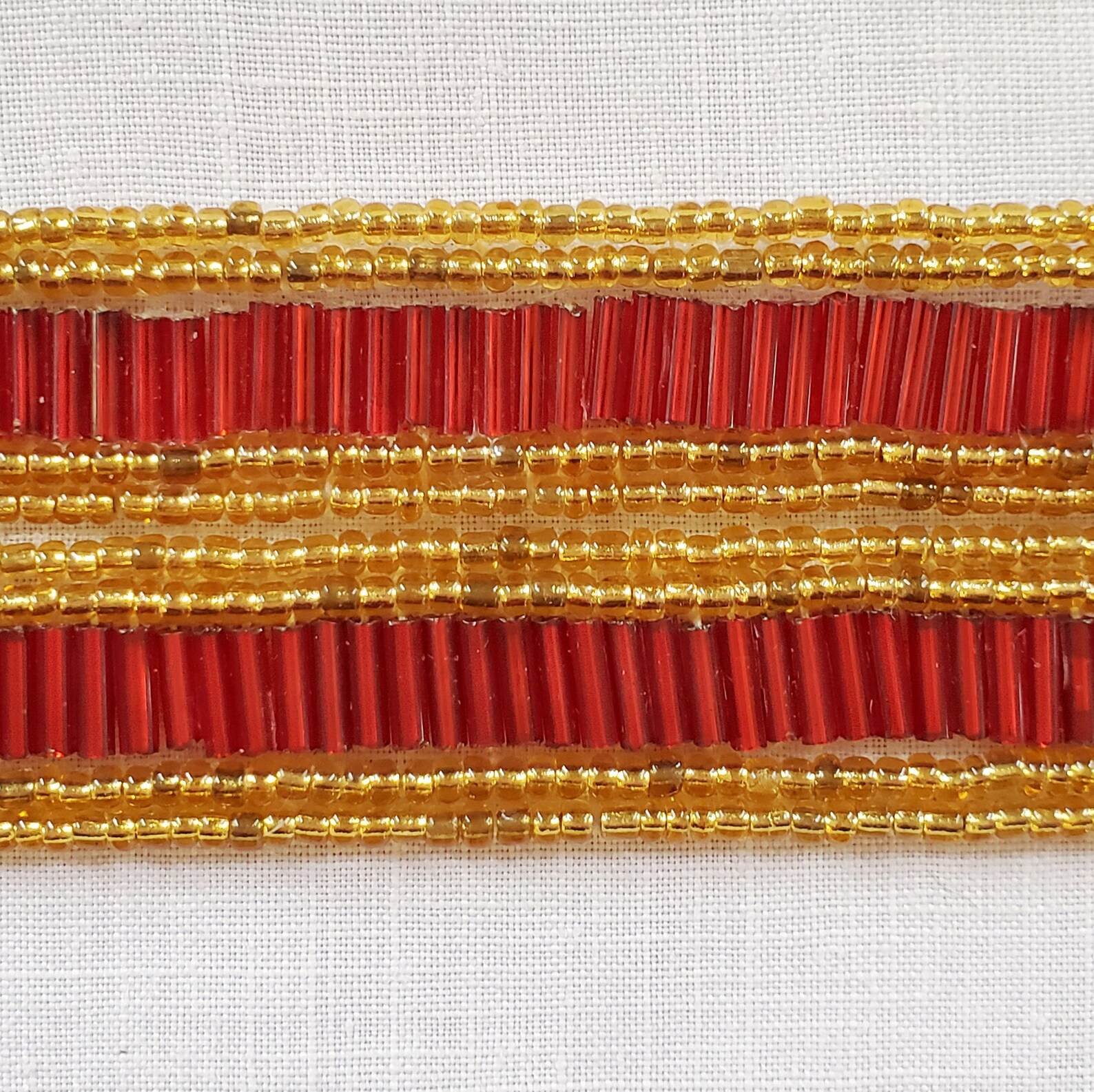 Vintage Glass Bead Trim Red Bugle Beads and Gold Seed Beads | Etsy