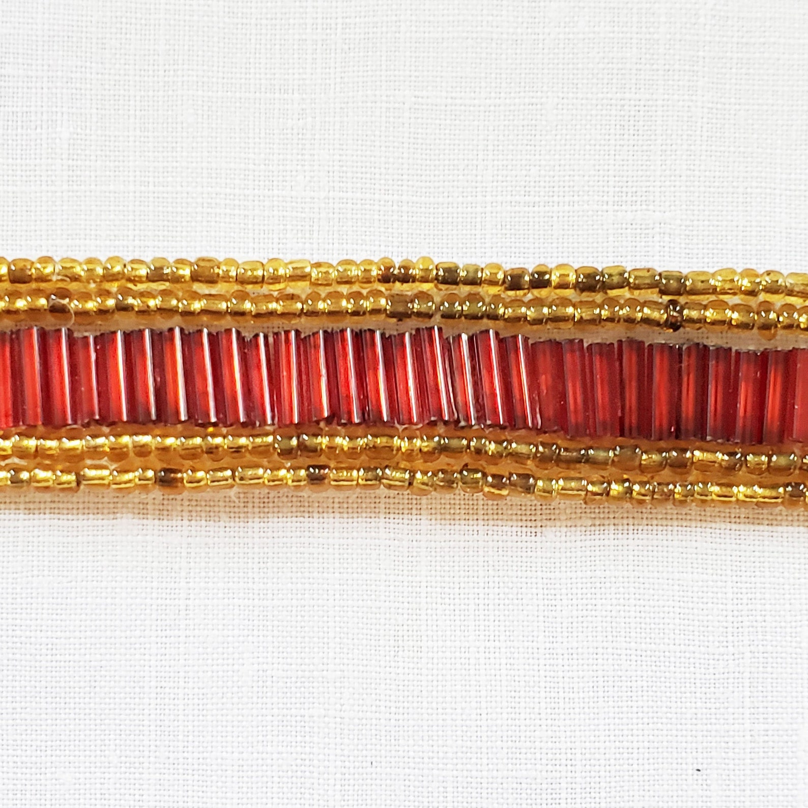 Vintage Glass Bead Trim Red Bugle Beads and Gold Seed Beads | Etsy