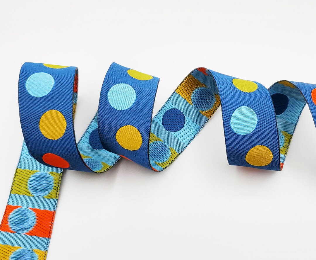 7/8" Royal Blue Jacquard Ribbon With Orange, Gold, Olive Green, Light ...