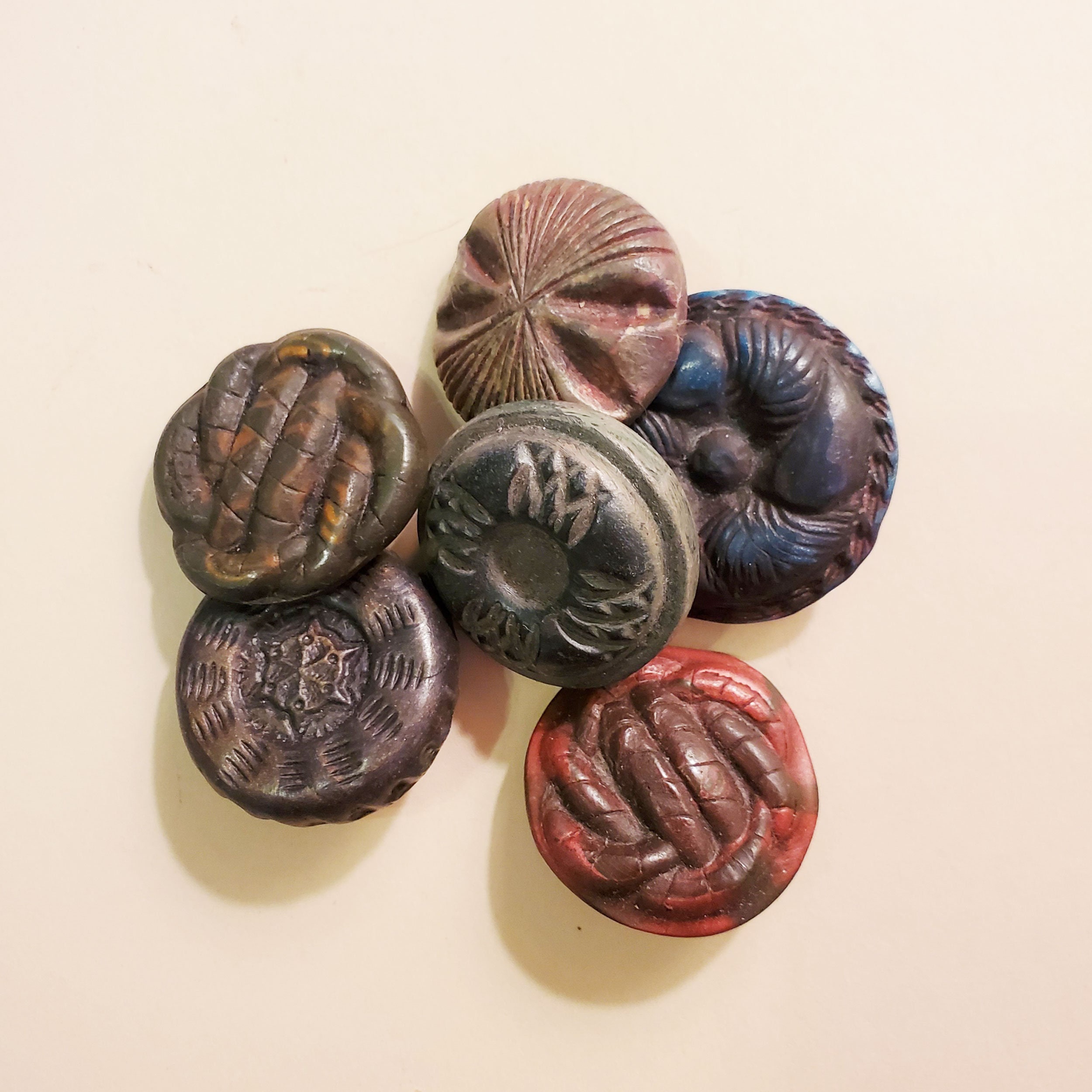 Molded Composition Buttons Made From Antique Button Forms Set of 6 With ...