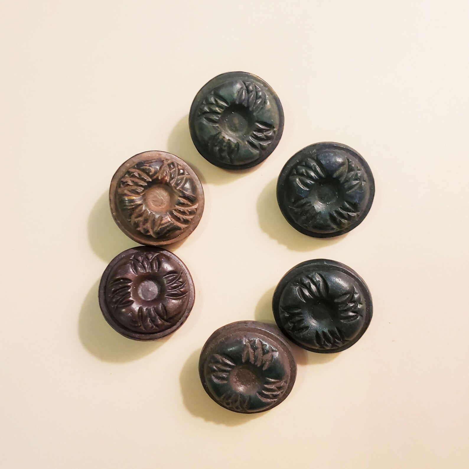 Molded Composition Buttons Made From Antique Button Forms Set of 6 With ...