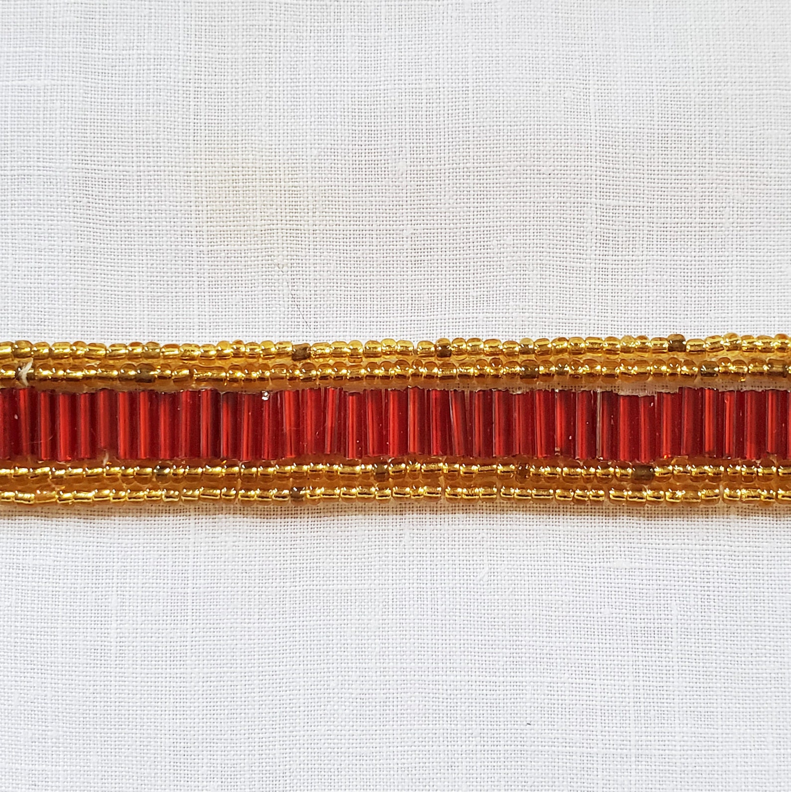 Vintage Glass Bead Trim Red Bugle Beads and Gold Seed Beads - Etsy