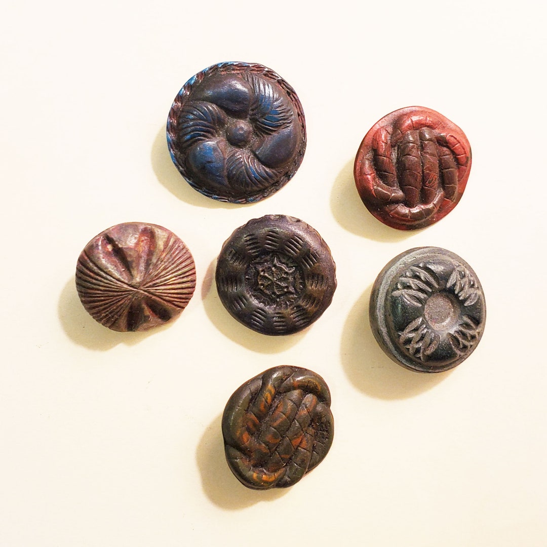 Molded Composition Buttons Made From Antique Button Forms Set of 6 With ...