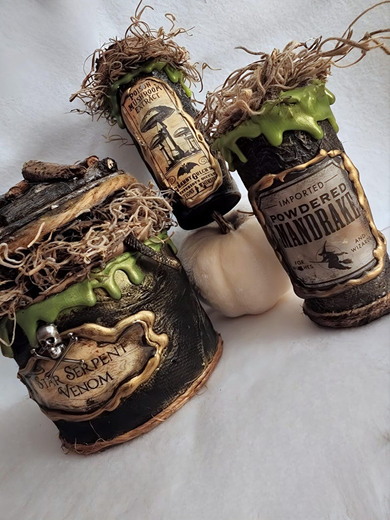 Witch's Apothecary Potion Bottles, Halloween Decor, Halloween Tiered ...