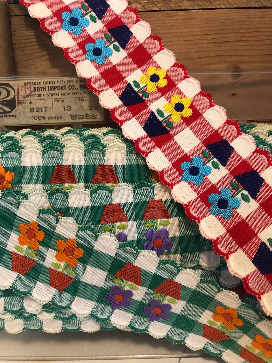 Embroidered English French Country Trim Red Gingham , Green Gingham 100 ...