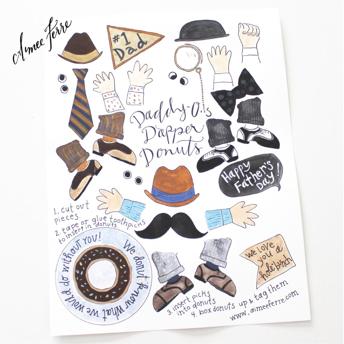 Dapper Daddy-o Donuts Illustrated Color Printable - Etsy
