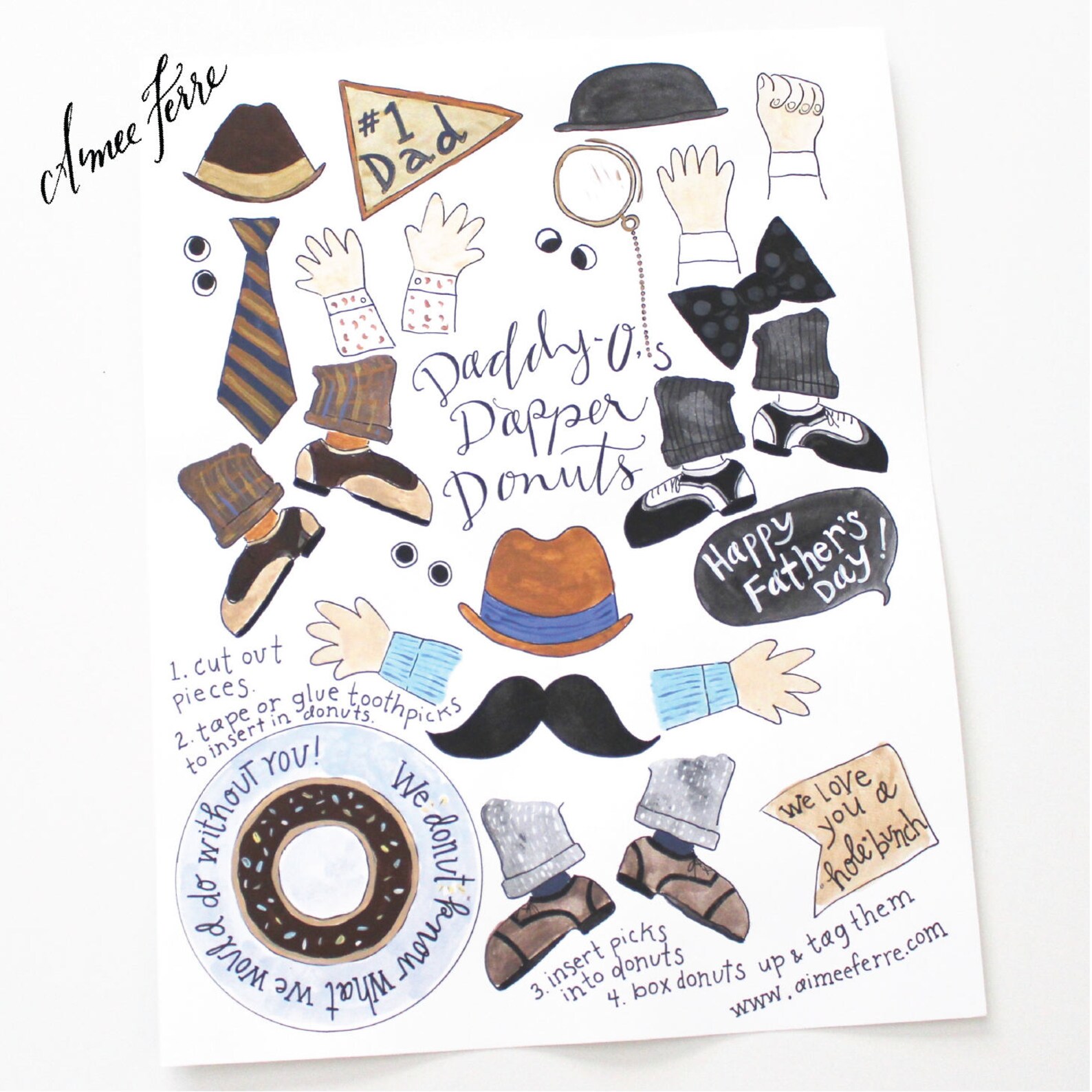 Dapper Daddy-o Donuts Illustrated Color Printable - Etsy