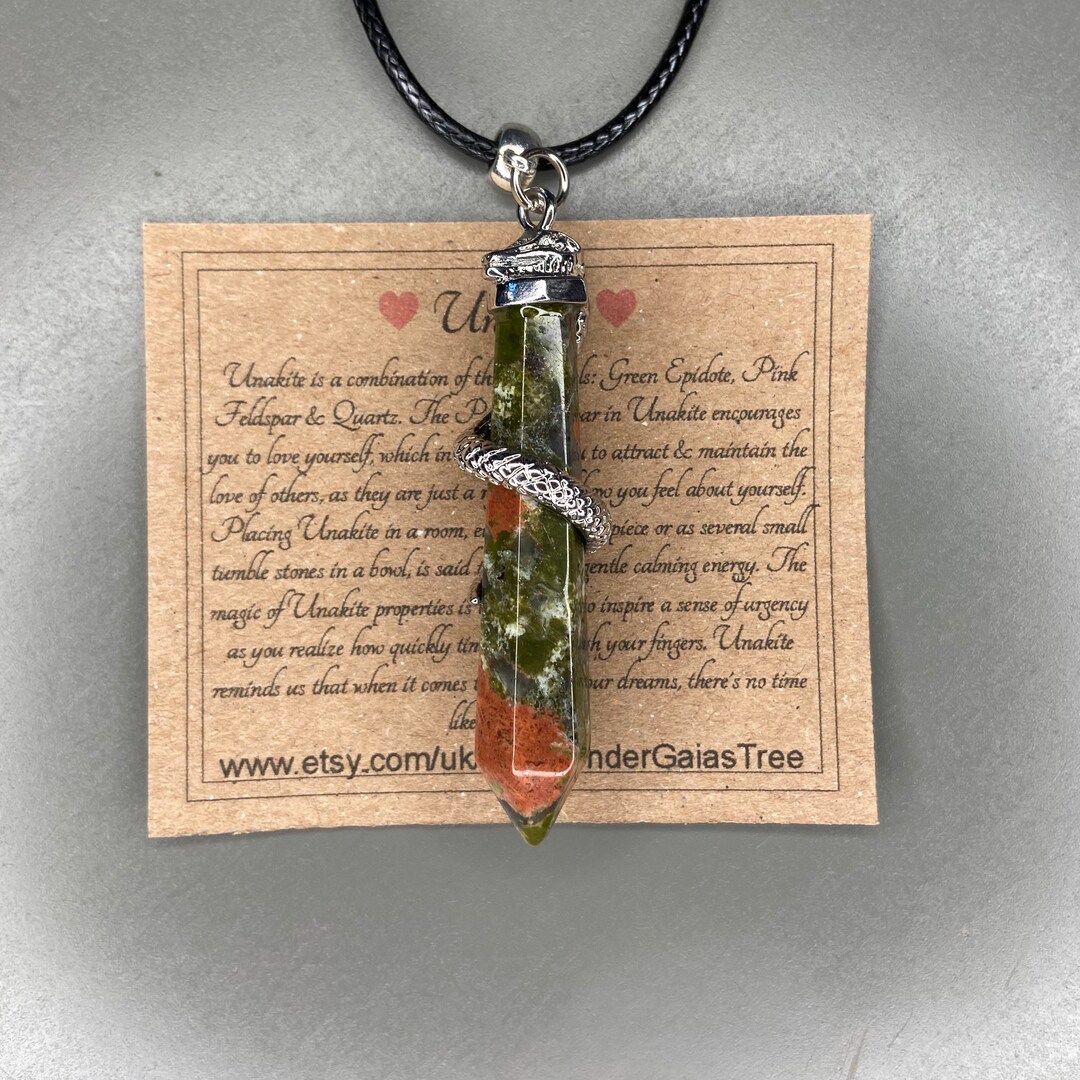 Large Unakite Crystal Point Wrapped in Serpent Protection Pendant ...