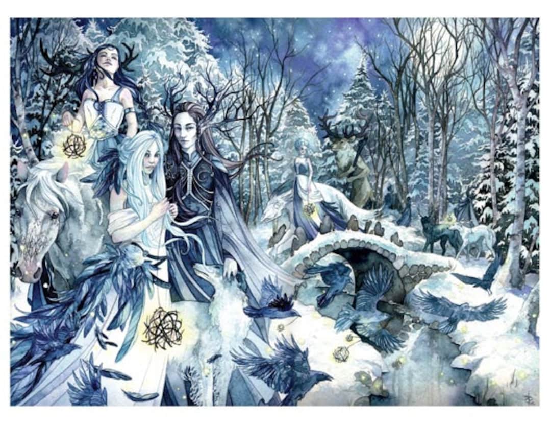 Unseelie Court - Watercolor Print, Fantasy Art, Fae Art, Winter Forest Print, Faerie Art, Celtic ...