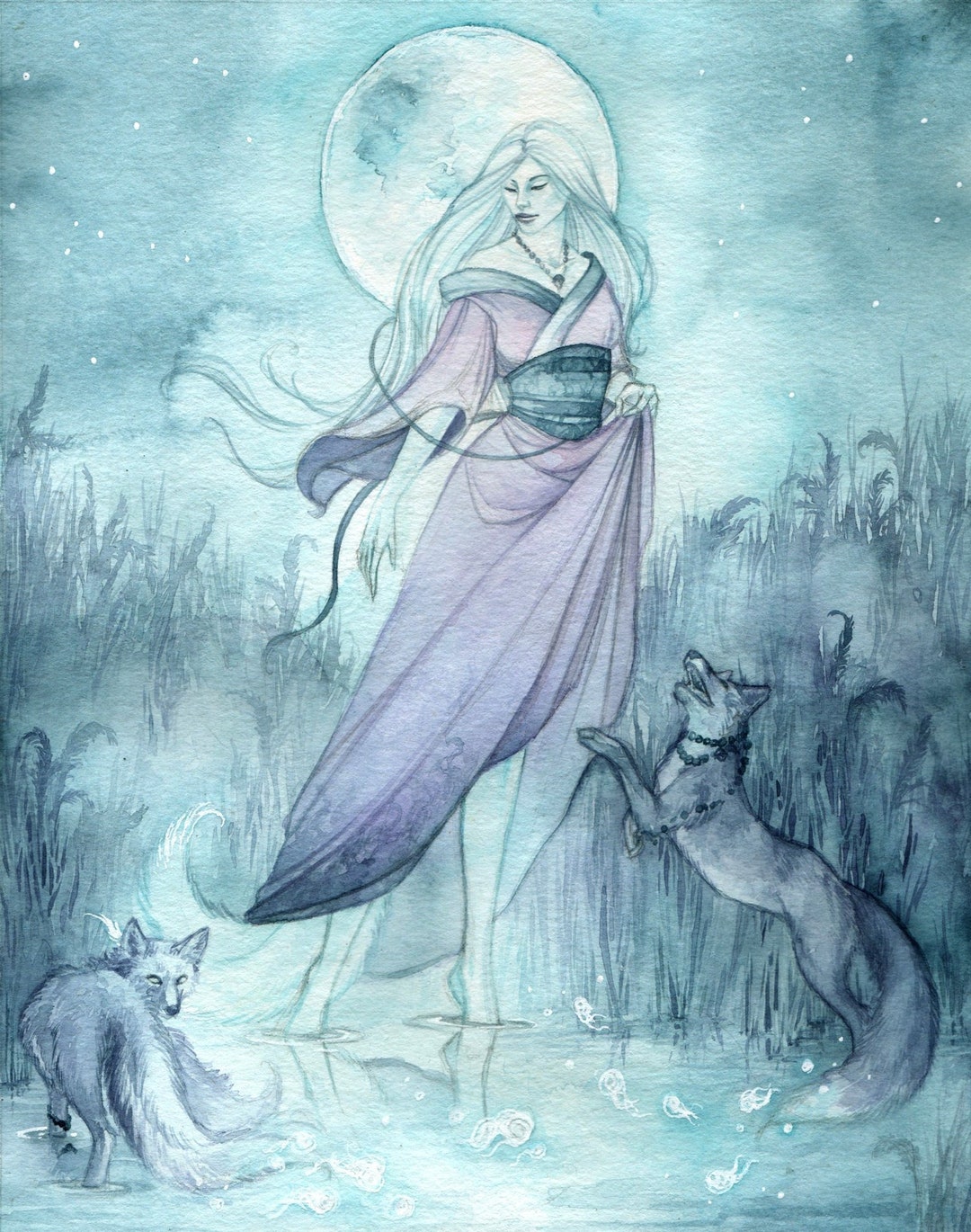 Kitsune- Watercolor Art Print, Japanese Folklore, Fox Painting ...
