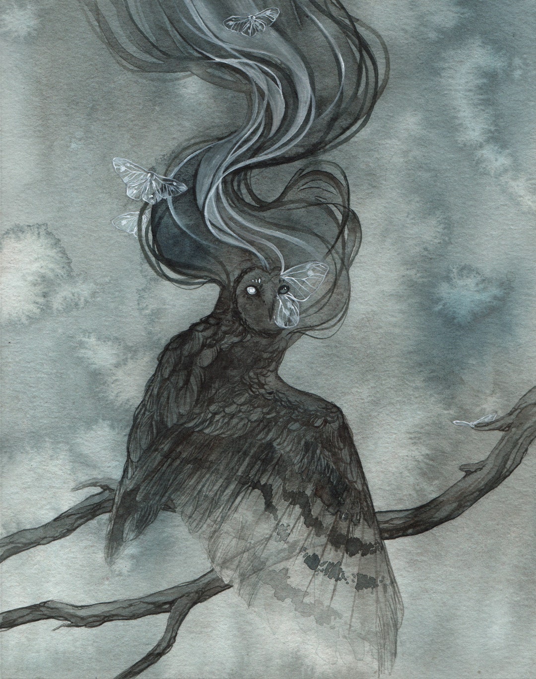 Ghost - Watercolor Art Print, Fantasy Art, Fae Art, Bird Art, Owl Art ...