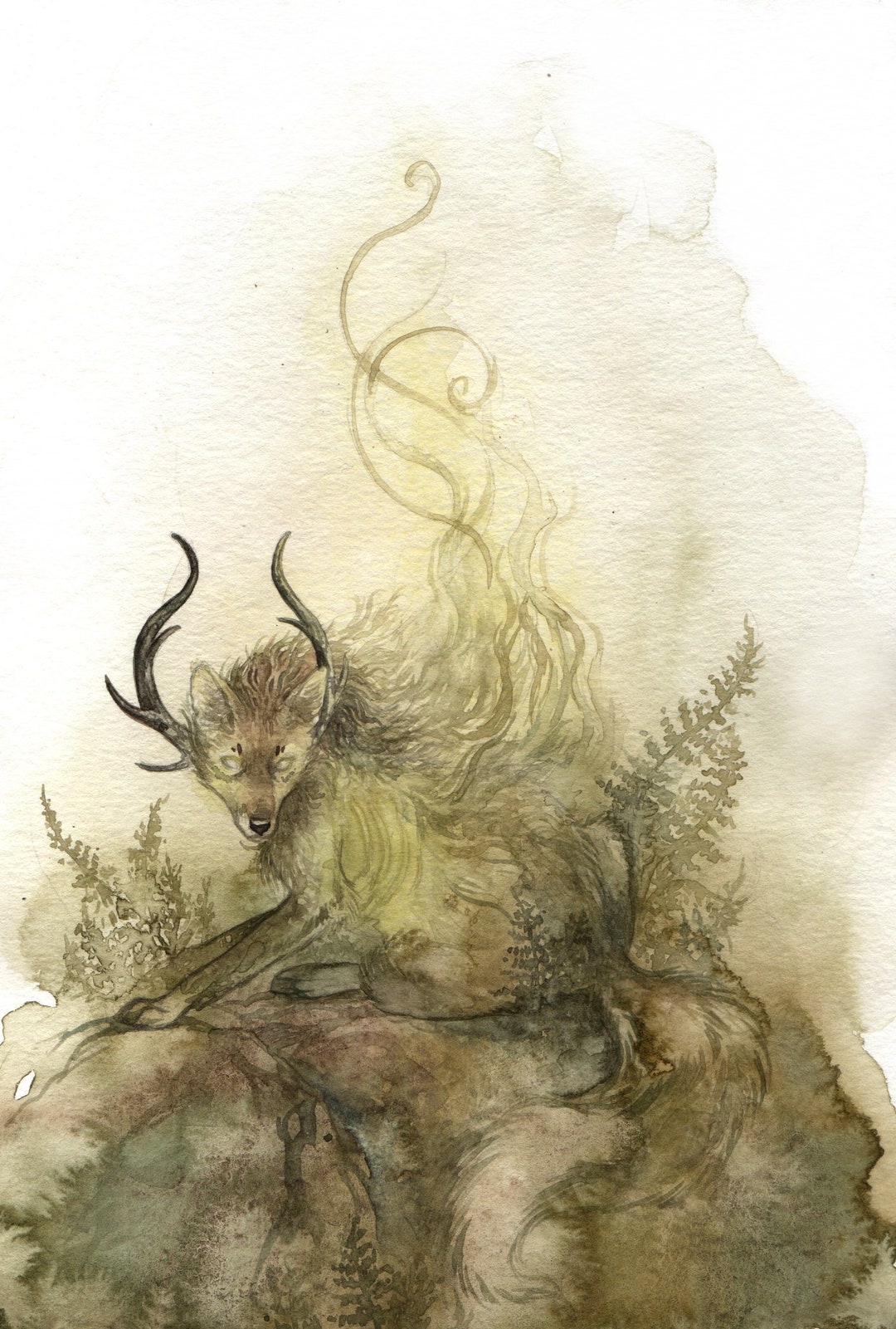 Moss Fox- Watercolor Art Print, Fox Art, Fantasy Art, Mystical Art ...