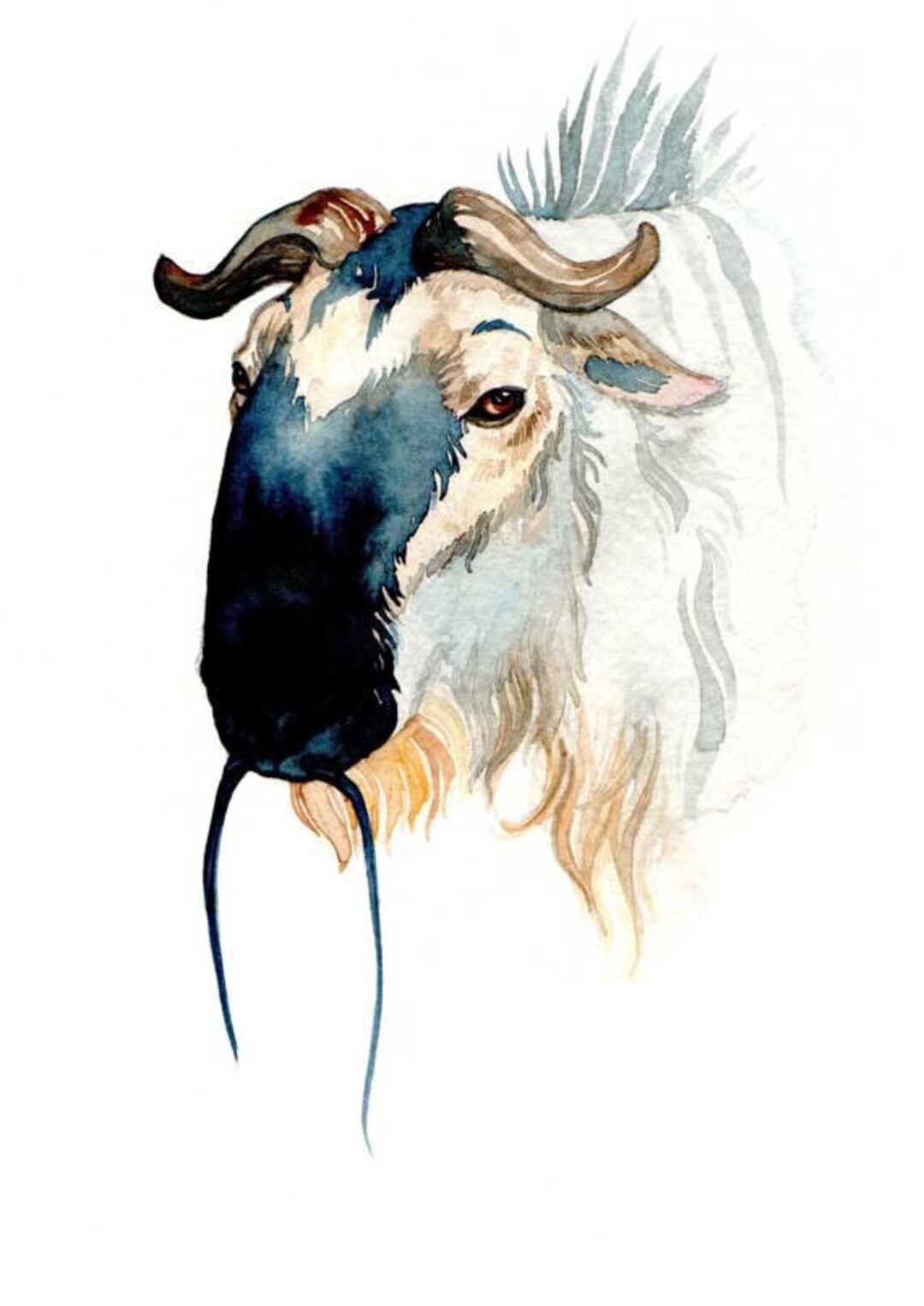 Gnu Manchu Original, Matted. Watercolor Art Print, Gnu Art, Animal Art ...