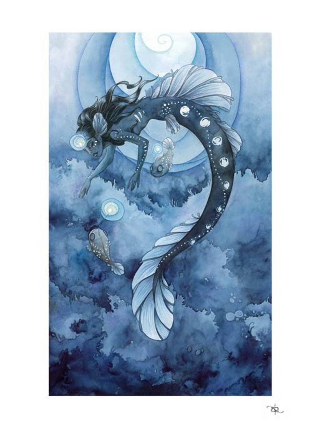 Deep Sea Mermaid - Watercolor Art Print, Fantasy Art, Fae Art, Water ...