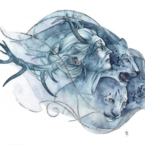 Snow Leopard Gift Mom and Baby Leopard Cub Art Print | Etsy