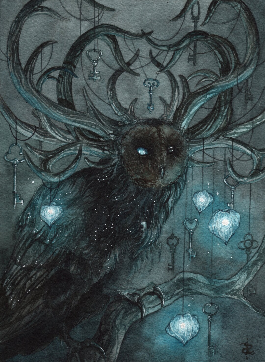 Numinous - Watercolor Art Print, Bird Art, Fantasy Art, Mystical Art ...