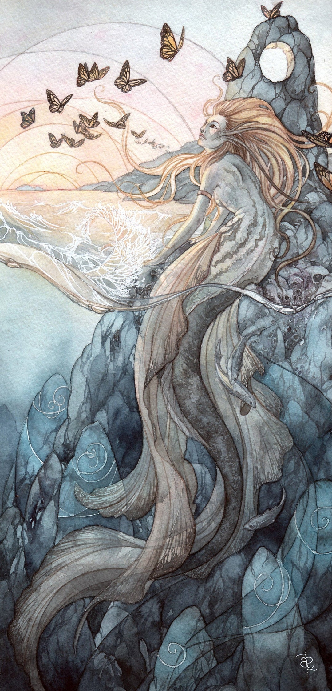 Butterflies- Watercolor Art Print, Mermaid Art, Mermaid Painting ...