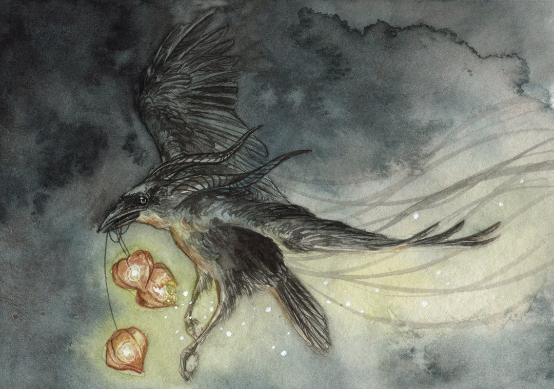 Scatter - Watercolor Art Print, Fantasy Art, Bird Art, Nature Art Print ...
