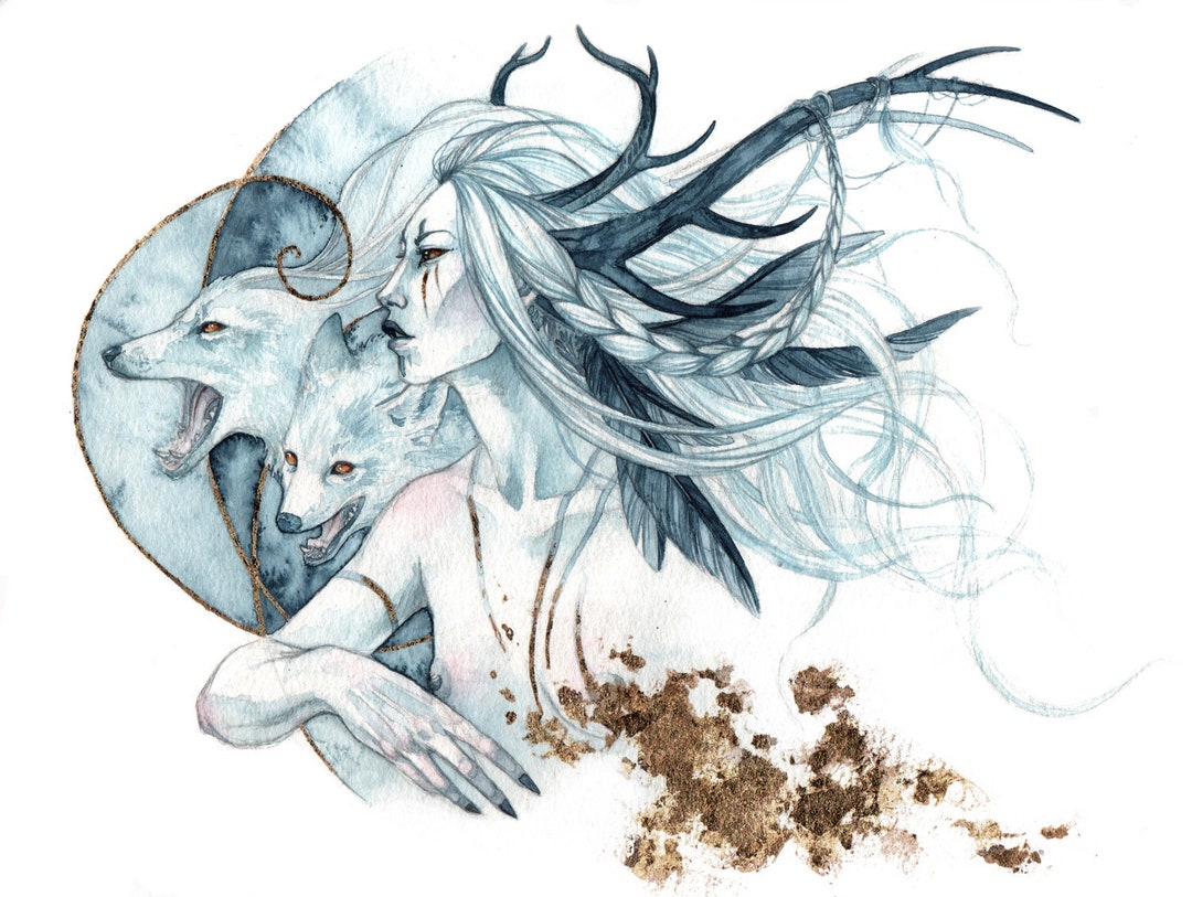 Arctic Fox- Watercolor Art Print, Fantasy Art, Fae Art, Forest Spirits ...