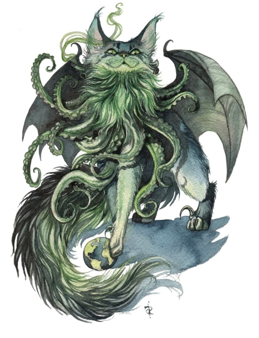 Cathulhu- Watercolor Art Print, Mythology Art, Fantasy Art, Cthulhu Art ...