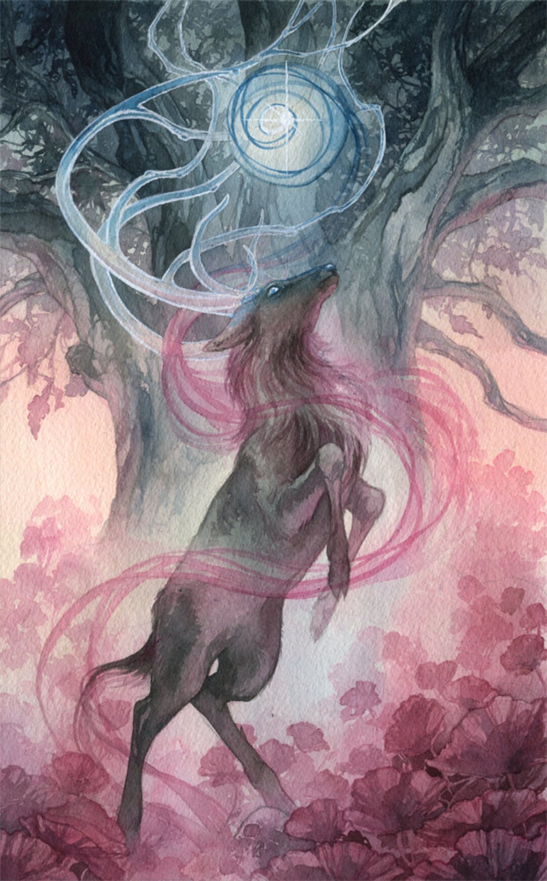 As Above, so Below - Watercolor Art Print, Fantasy Art, Fae Art, Deer ...