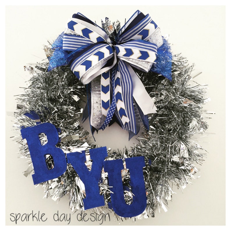 BYU Wreath Team Spirit Wreath Blue and White Game Day Wreath | Etsy