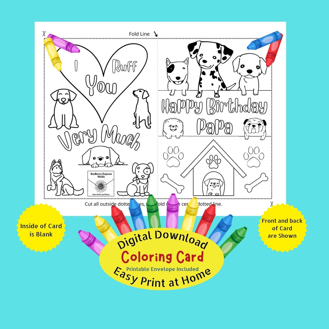 Happy Birthday Papa Coloring Card - Dogs - Puppies, Digital Download ...