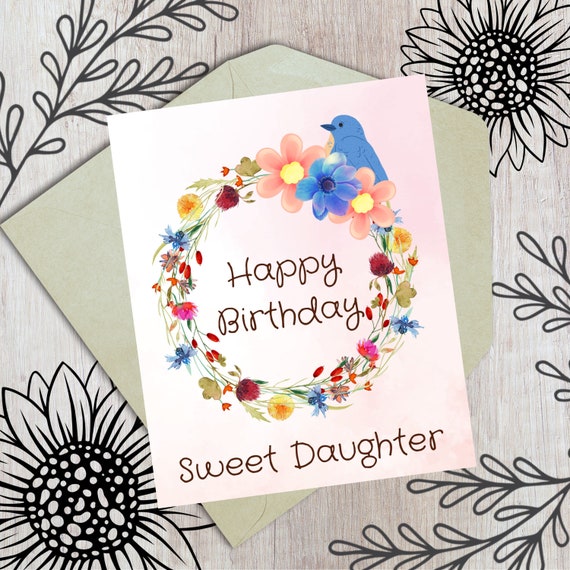 Happy Birthday Daughter Printable Card Floral Design - Etsy