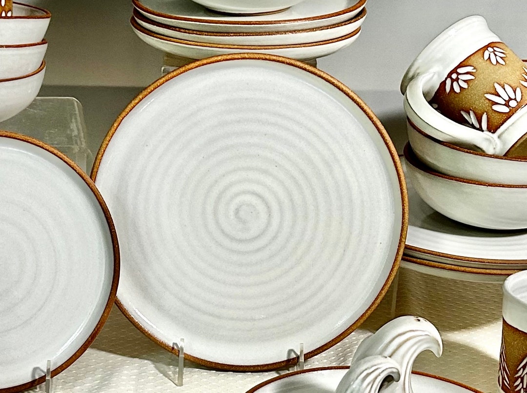 Dinner Plate, Dinnerware, Stoneware Plates, White Glaze, Raw Clay Rim ...