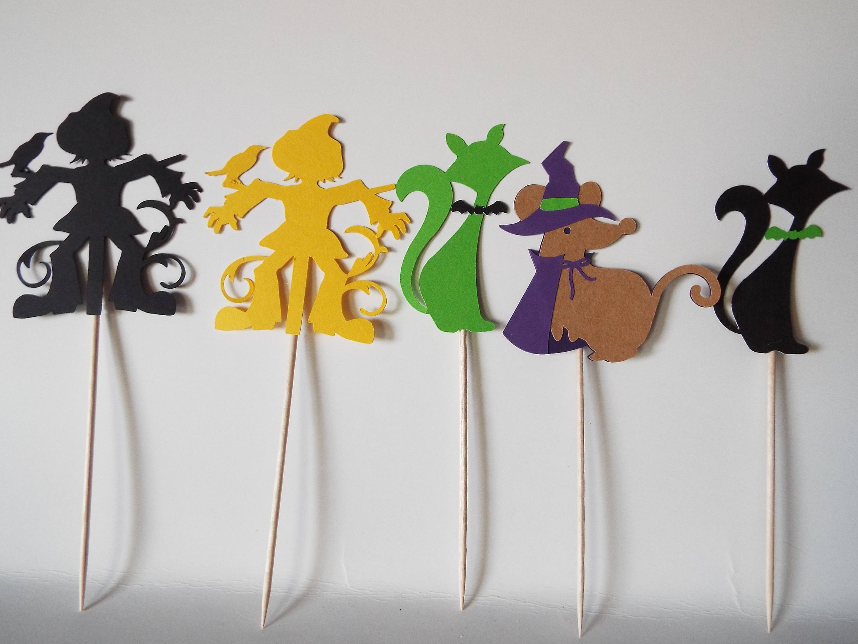 Halloween Cupcake Toppers: Scarecrow, Cat, Rat - Holiday Party Decor - Etsy